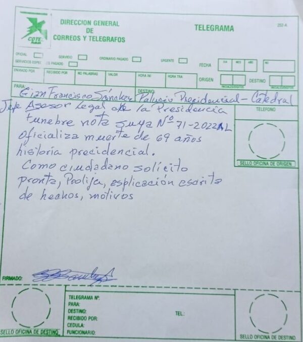 Un telegrama para Gian Francisco en el Siglo XX1 – Bayano digital